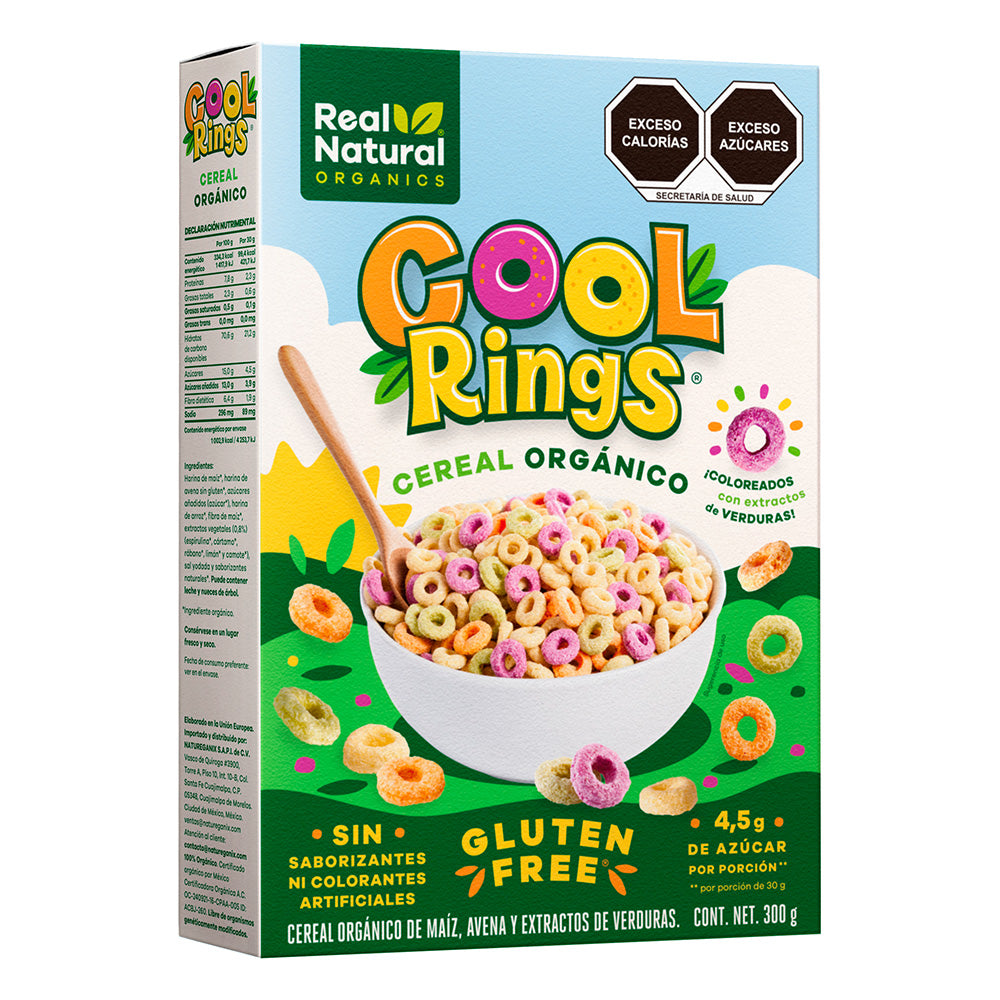 Cereal orgánico de maíz, avena y arroz, Cool Rings – Natureganix